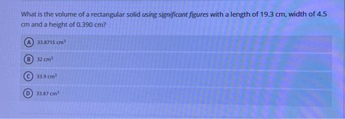 Solved What is the volume of a rectangular solid using | Chegg.com
