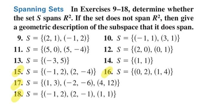 Solved Spanning Sets In Exercises 9-18, determine whether | Chegg.com