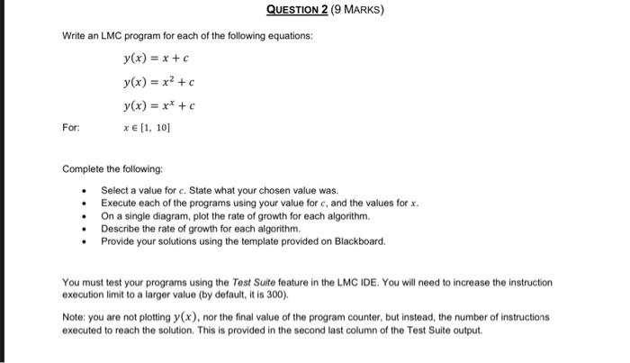 Solved QUESTION 2 (9 MARKS) Write an LMC program for each of | Chegg.com