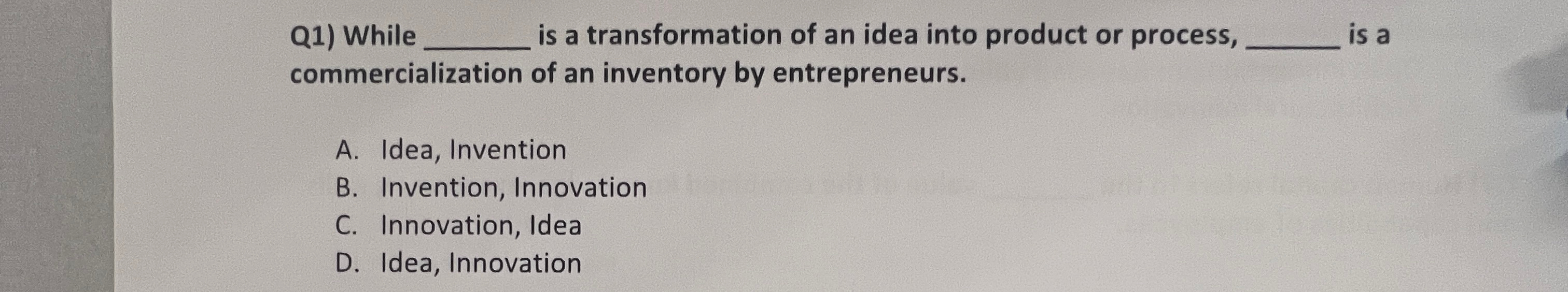 Solved Q1) ﻿While q, ﻿is a transformation of an idea into | Chegg.com