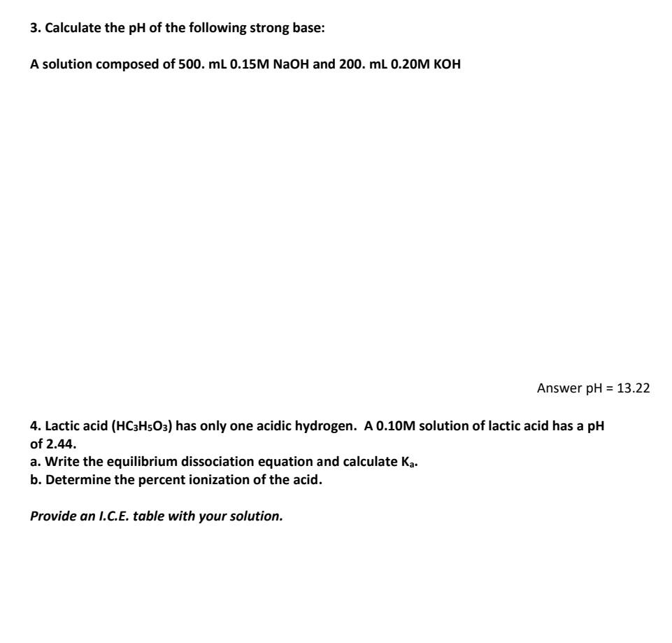 Solved 3. Calculate the pH of the following strong base: A | Chegg.com