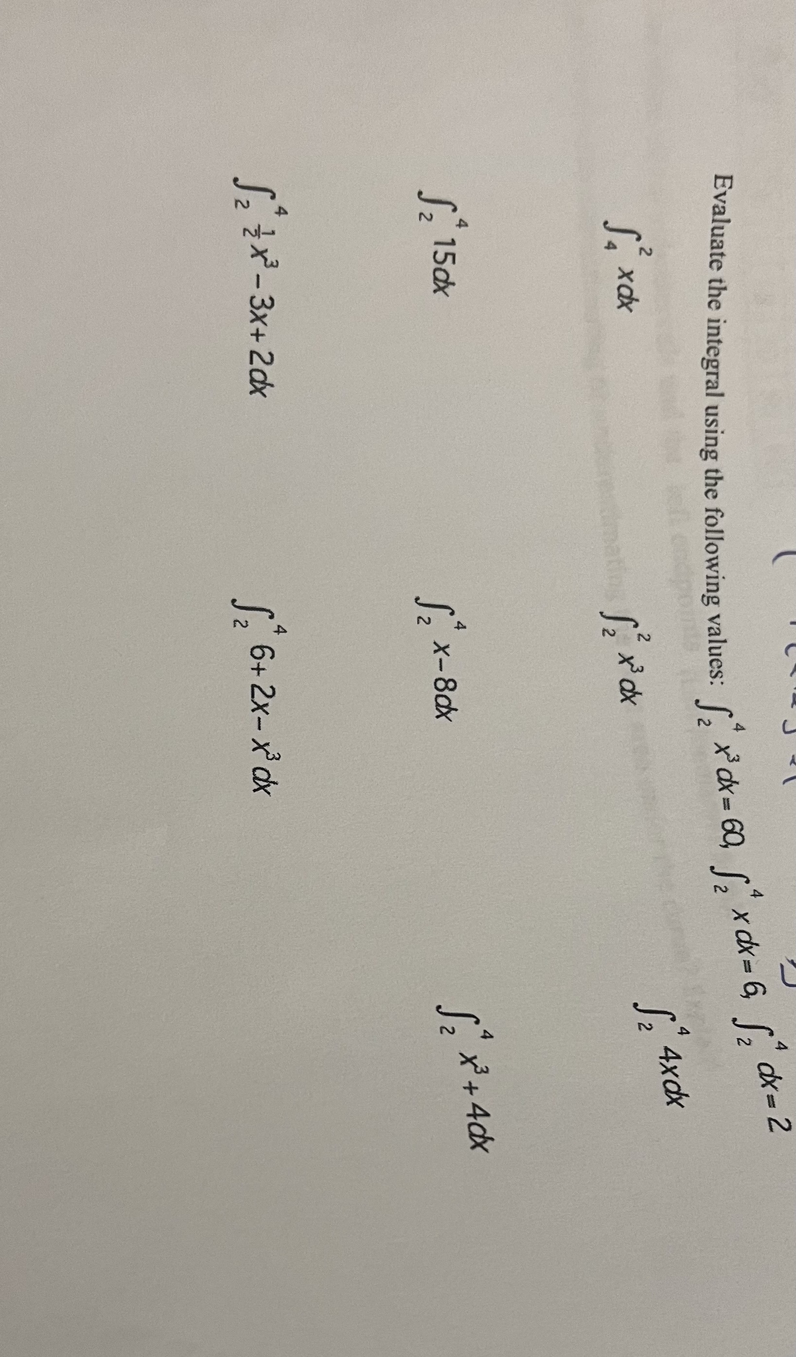 Solved Evaluate the integral using the following values: | Chegg.com