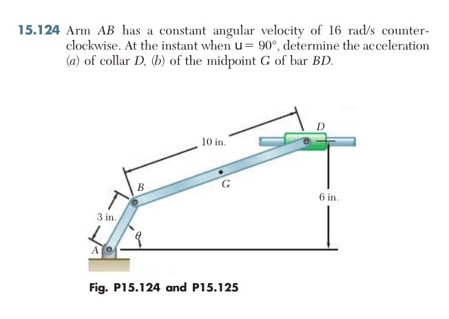 Solved 15.124 Arm AB has a constant angular velocity of 16 | Chegg.com