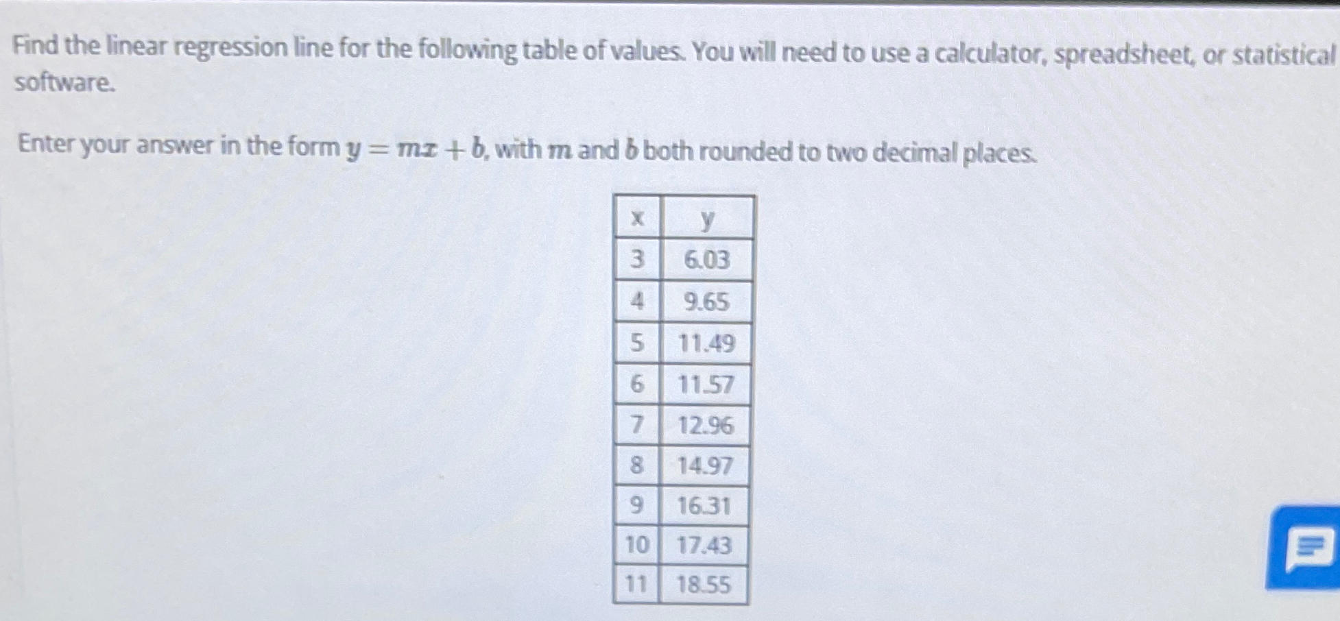Solved Find the linear regression line for the following | Chegg.com