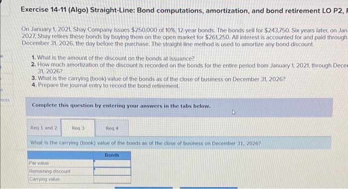 Solved Exercise 14-11 (Algo) Straight-Line: Bond | Chegg.com