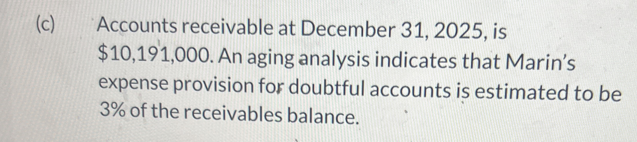 Solved (c) ﻿Accounts receivable at December 31, 2025, | Chegg.com