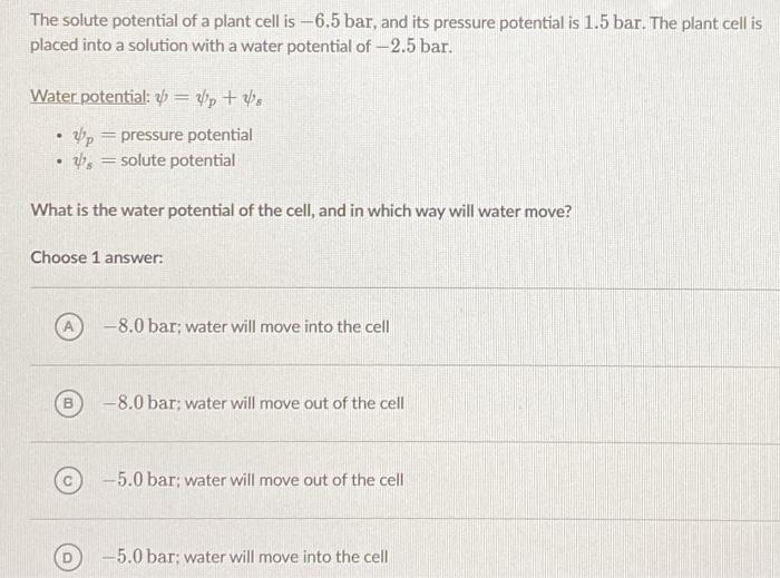 Solved The solute potential of a plant cell is-6.5 bar, and | Chegg.com