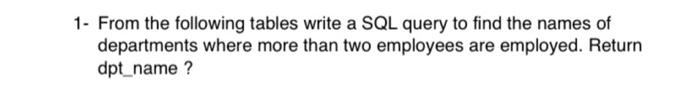 Solved emp_department \begin{tabular}{rlr} DPT_CODE & | Chegg.com