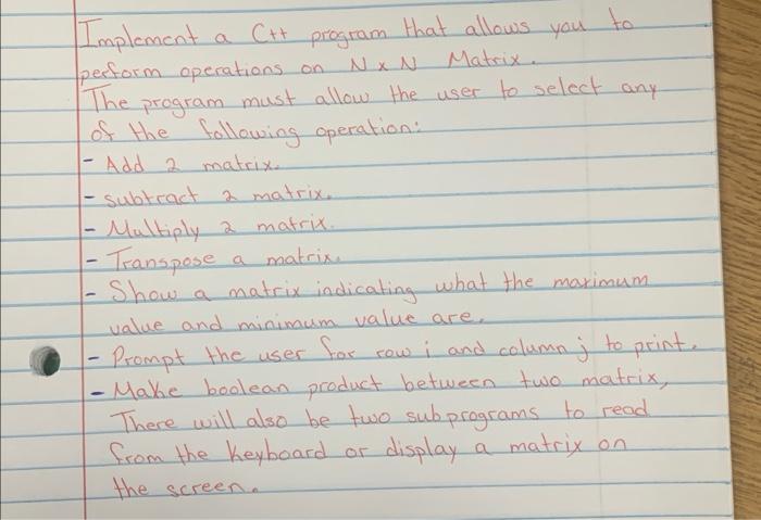 Solved Implement a Ctt program that allows you to perform | Chegg.com