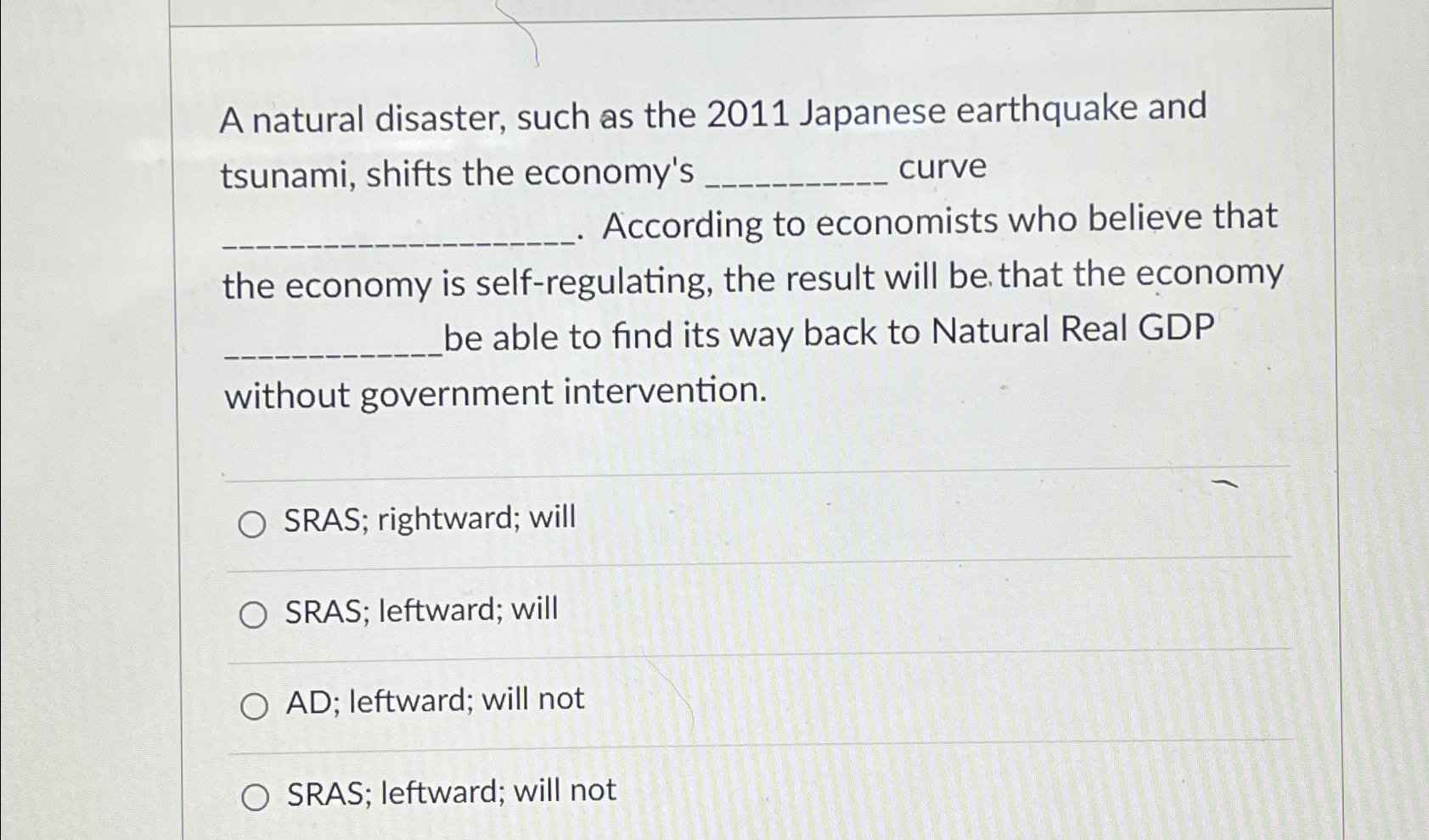 Solved A natural disaster, such as the 2011 ﻿Japanese | Chegg.com