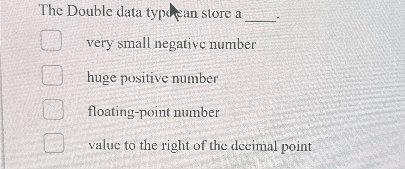Solved The Double data type can store avery small negative | Chegg.com