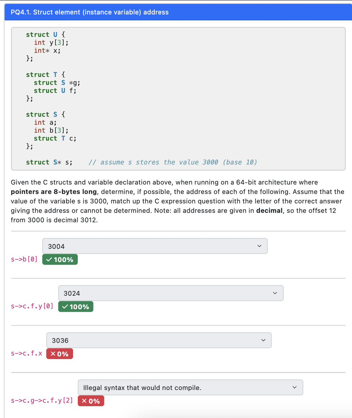 Solved PQ4.1. ﻿Struct element (instance ﻿variable) | Chegg.com