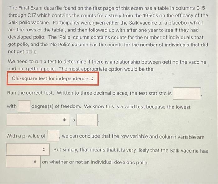 Solved The Final Exam data file found on the first page of | Chegg.com