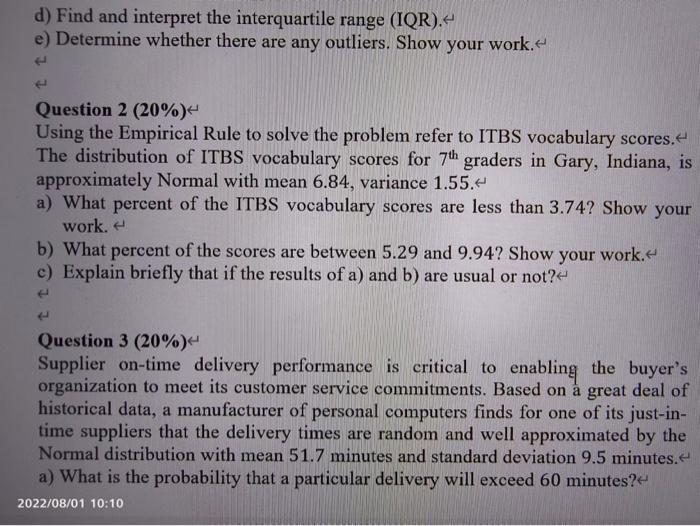 Solved d) Find and interpret the interquartile range (IQR). | Chegg.com