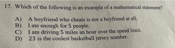 Solved 17. Which of the following is an example of a | Chegg.com