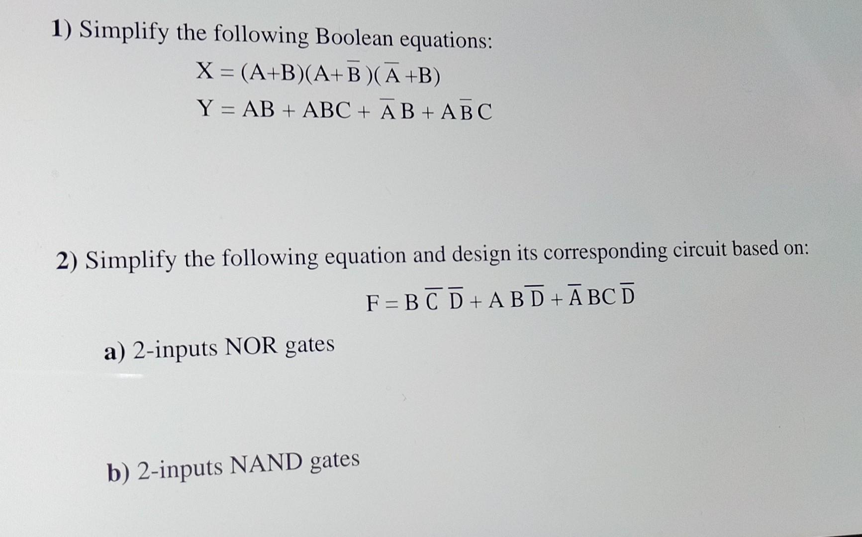 Solved 1 Simplify The Following Boolean Equations 
