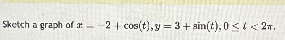 Solved Sketch a graph of x=-2+cos(t),y=3+sin(t),0≤t