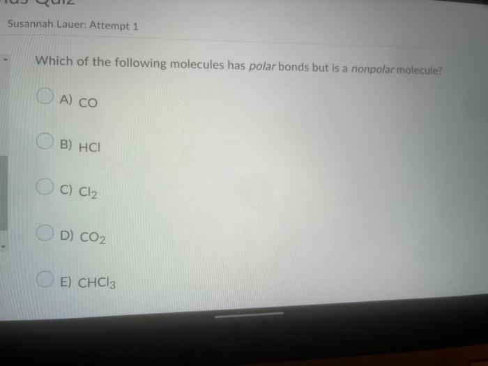 Solved Which of the following molecules has polar bonds but | Chegg.com