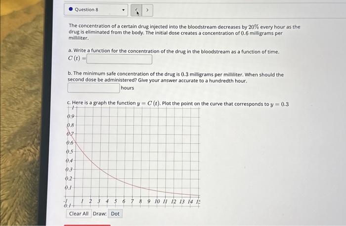 Solved The concentration of a certain drug injected into the | Chegg.com