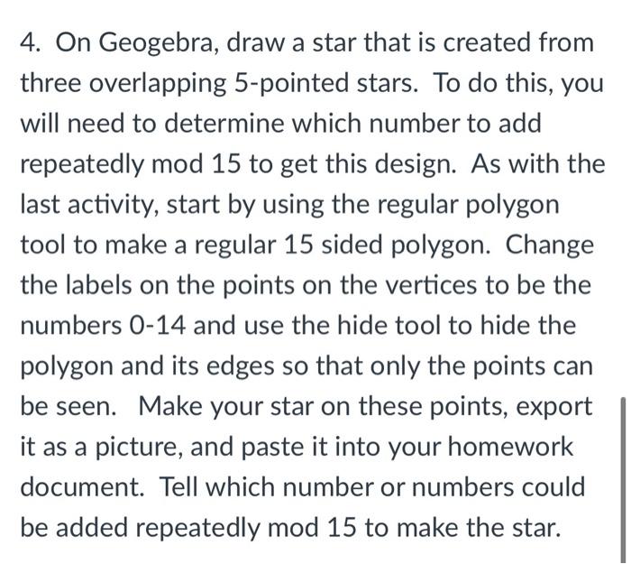 4. On Geogebra, draw a star that is created from | Chegg.com