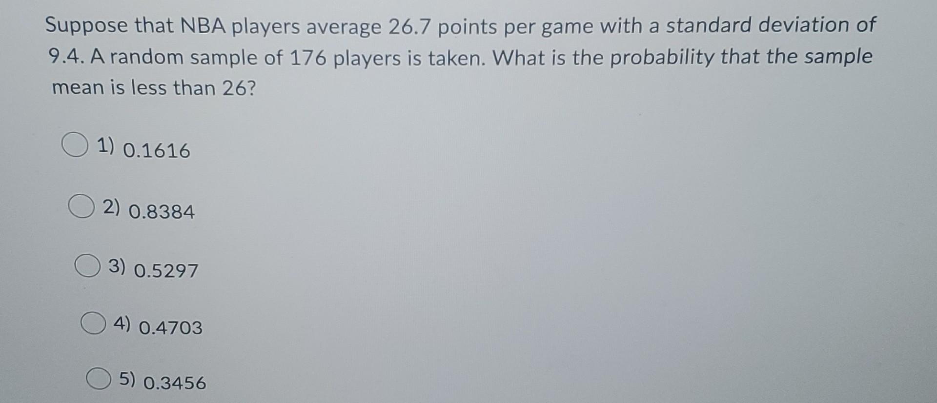 Solved Suppose that NBA players average 26.7 points per game | Chegg.com