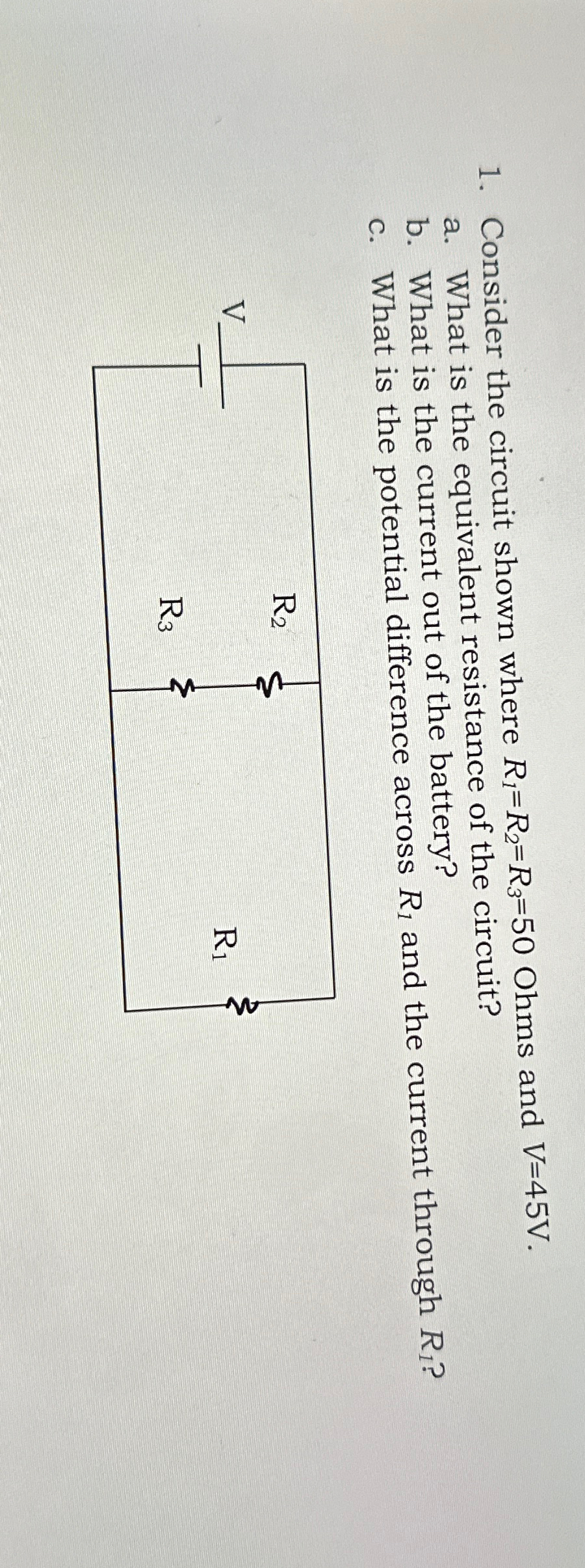 Solved Consider the circuit shown where R1=R2=R3=50Ohms and | Chegg.com