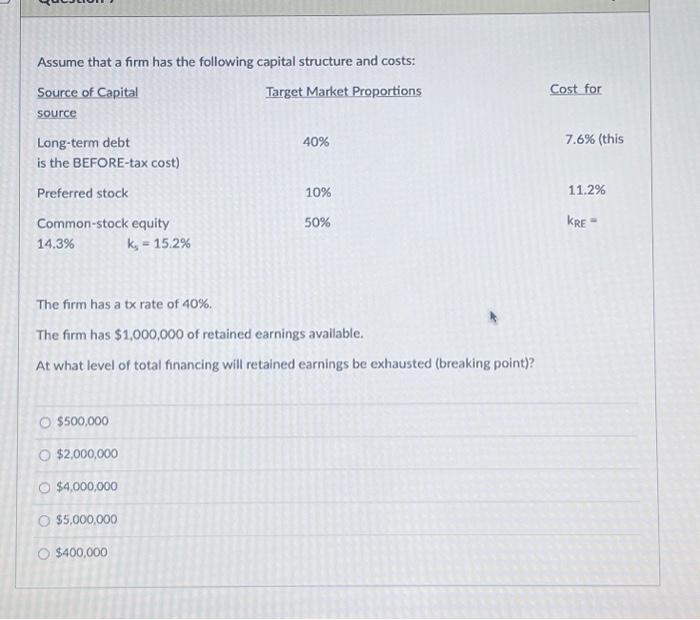 Solved Assume that a firm has the following capital | Chegg.com