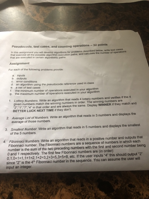 Solved E Pseudocode Test Cases And Counting Operations