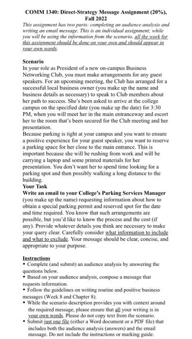 COMM 1340: Direct-Strategy Message Assignment (20%), | Chegg.com