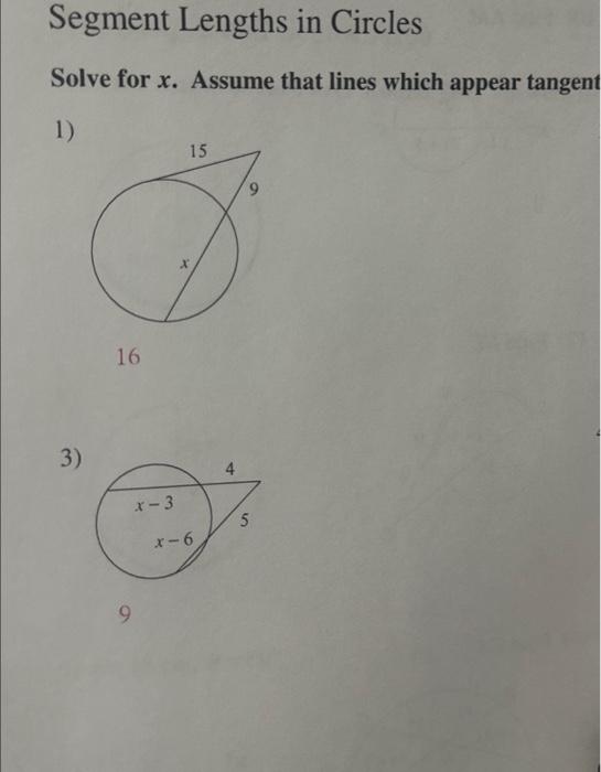 Solved Segment Lengths in Circles Solve for x. Assume that | Chegg.com