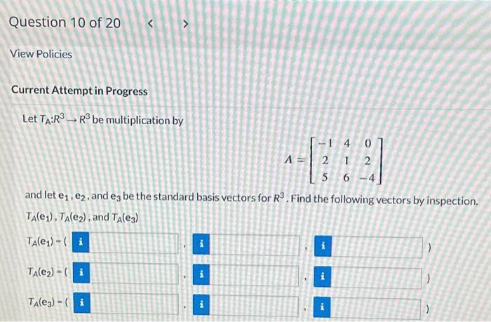 Solved Current Attempt in Progress Let TA:R3→R3 be | Chegg.com