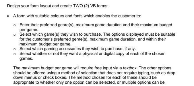 Design your form layout and create TWO (2) VB forms: | Chegg.com