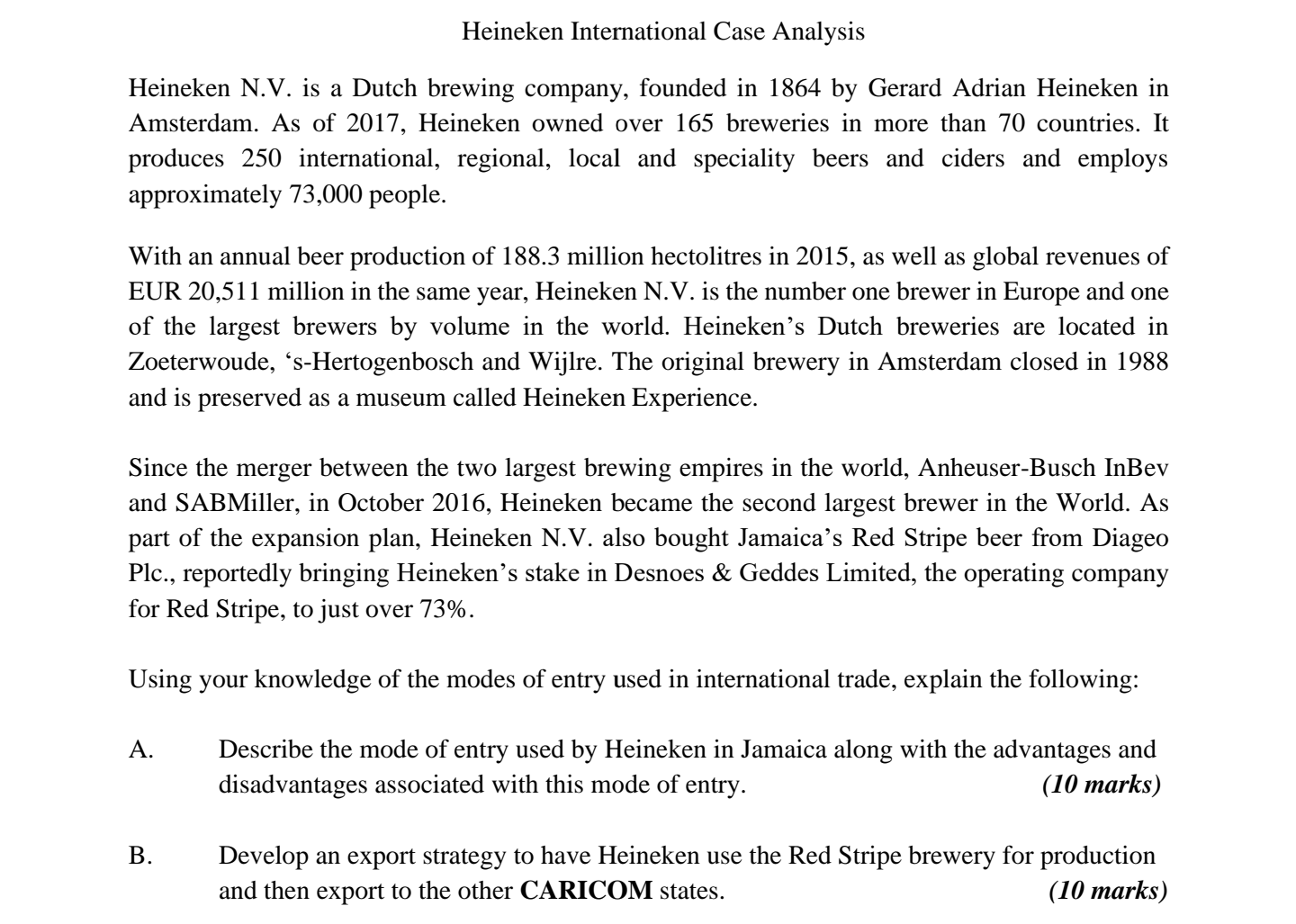 Heineken International Case Analysis Heineken N.V. is | Chegg.com