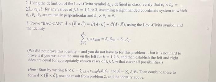 Solved 2. Using the definition of the Levi-Civita symbol | Chegg.com