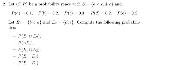 2. Let (S,P) be a probability space with | Chegg.com