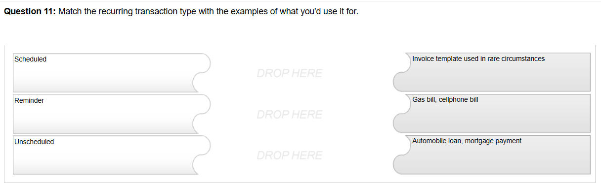 Solved Question 11: Match the recurring transaction type | Chegg.com
