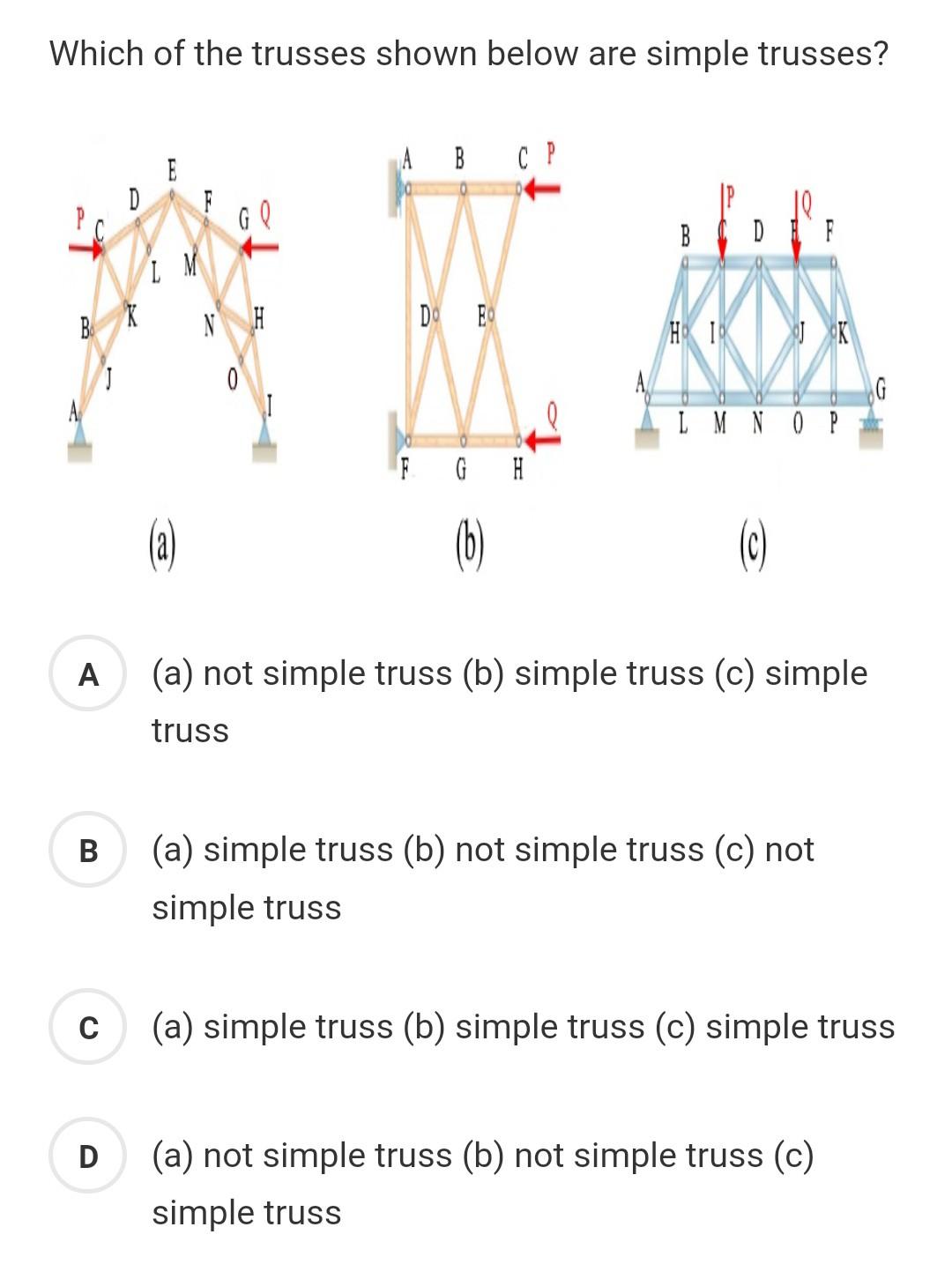 Solved Which of the trusses shown below are simple trusses? | Chegg.com