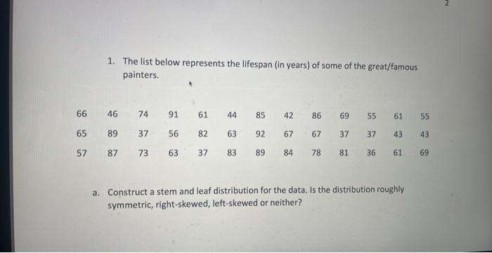Solved 1. The list below represents the lifespan (in years) | Chegg.com