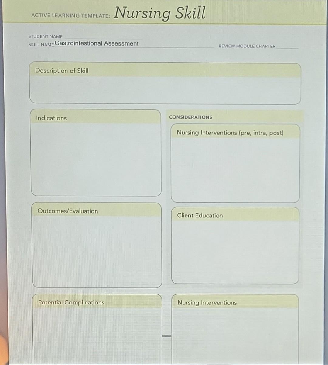 Solved active learning template: Nursing Skill STUDENT NAME | Chegg.com