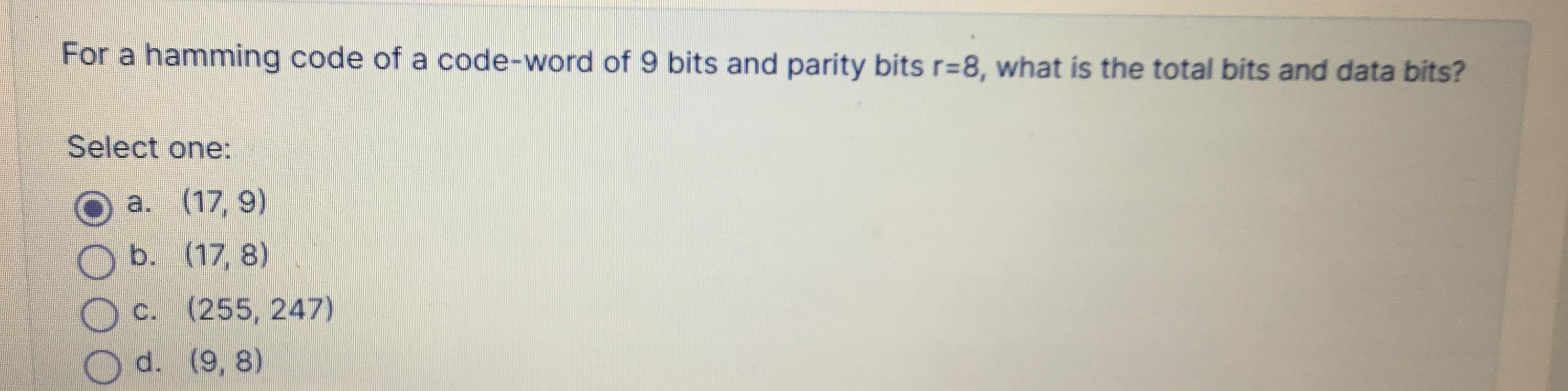 Solved For a hamming code of a code-word of 9 ﻿bits and | Chegg.com