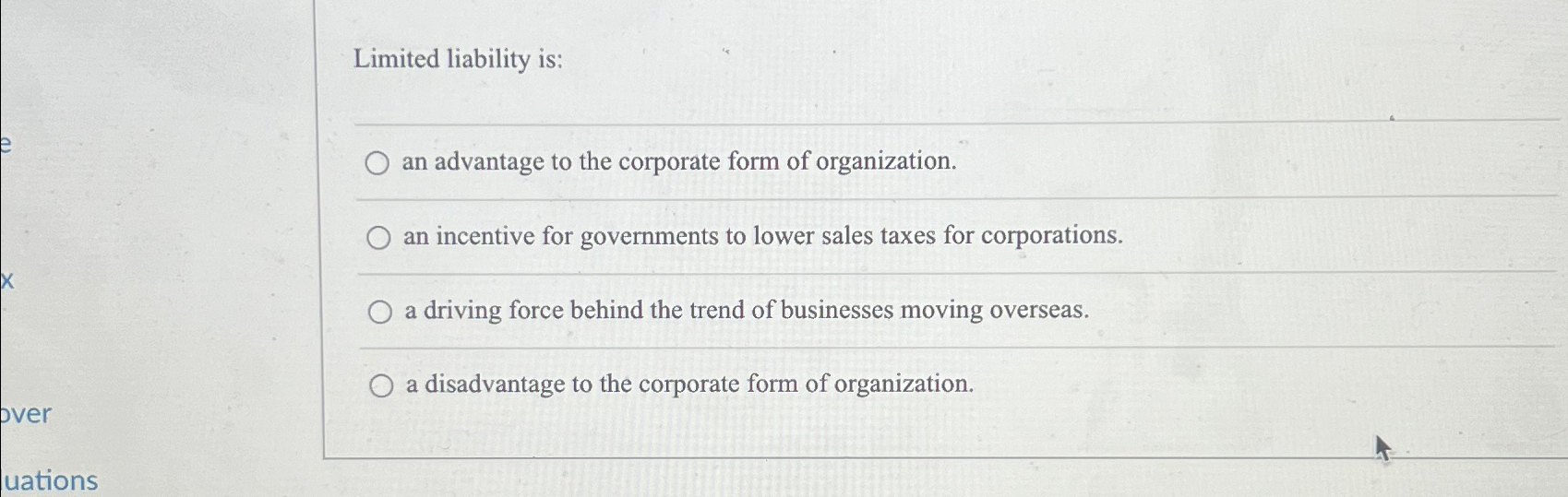 Solved Limited liability is:an advantage to the corporate | Chegg.com