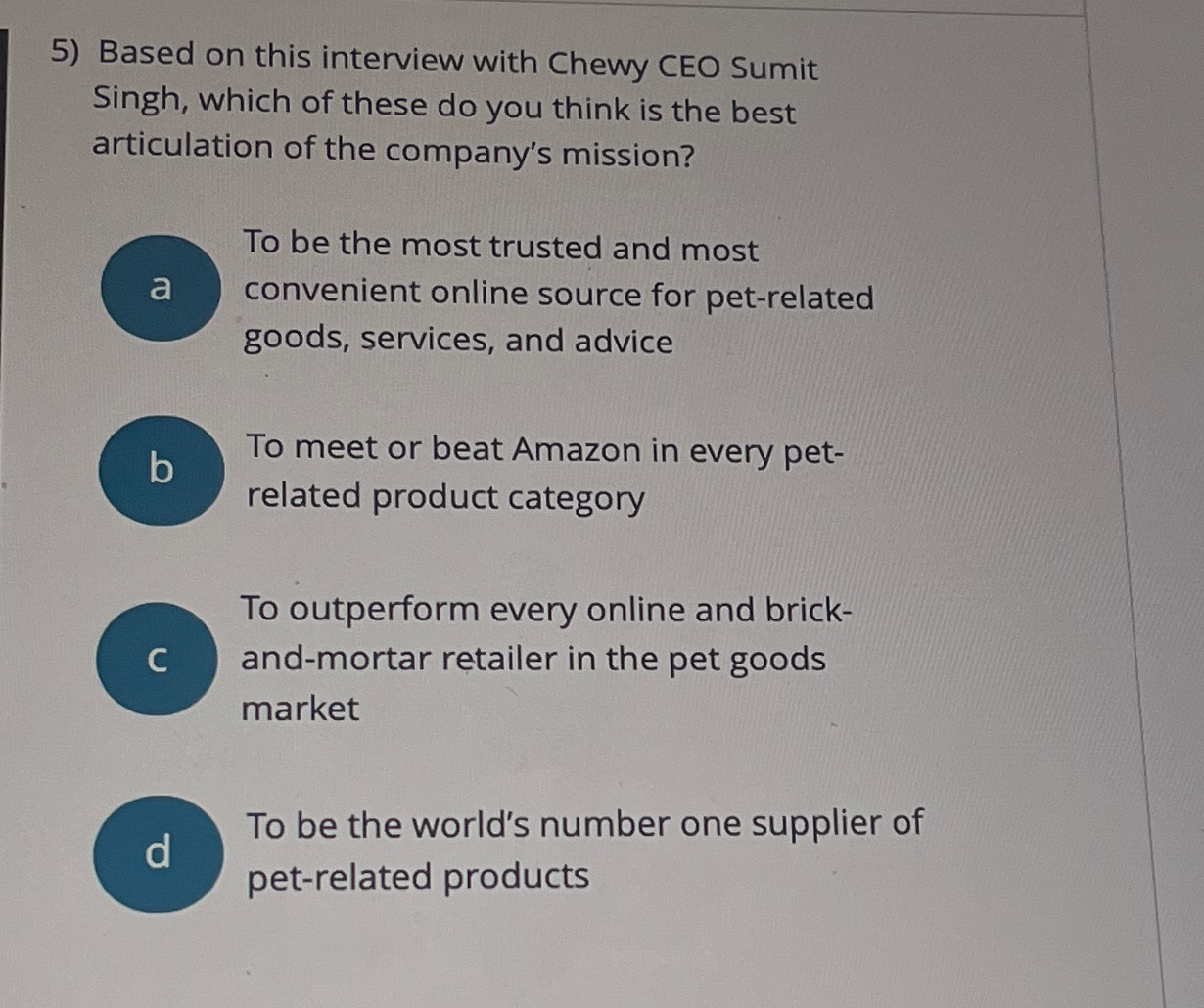 Solved Based on this interview with Chewy CEO Sumit Singh, | Chegg.com