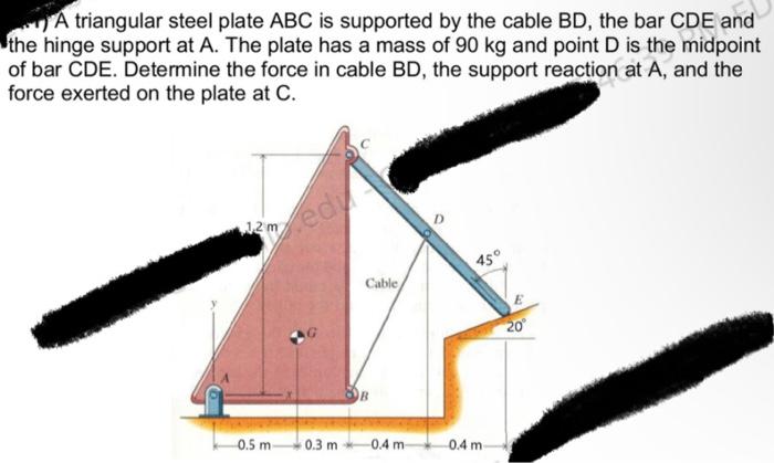 Solved 1) A triangular steel plate ABC is supported by the | Chegg.com