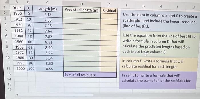 Solved Use the data in columns B and C to create a (line of | Chegg.com
