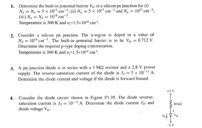Solved 1. Determine the built-in potential barrier Vbi in a | Chegg.com