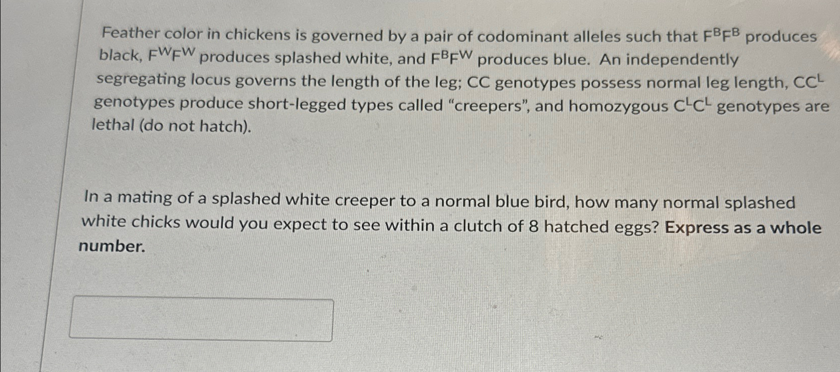 Feather color in chickens is governed by a pair of | Chegg.com