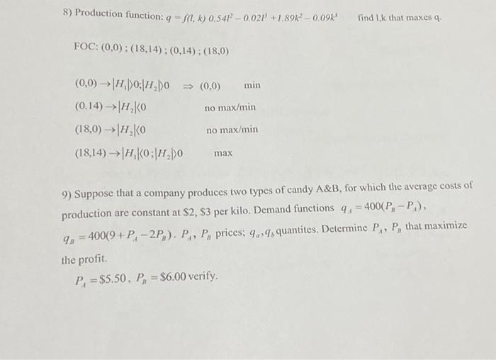 Solved 8) Production function: | Chegg.com