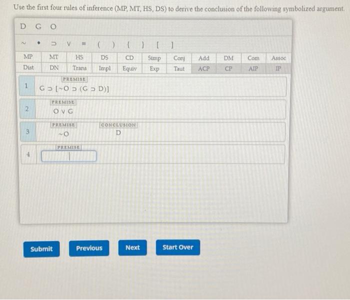 Use the first four rules of inference (MP, MT, HS, | Chegg.com