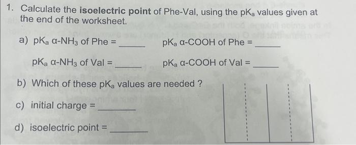 1. Calculate the isoelectric point of Phe-Val, using | Chegg.com