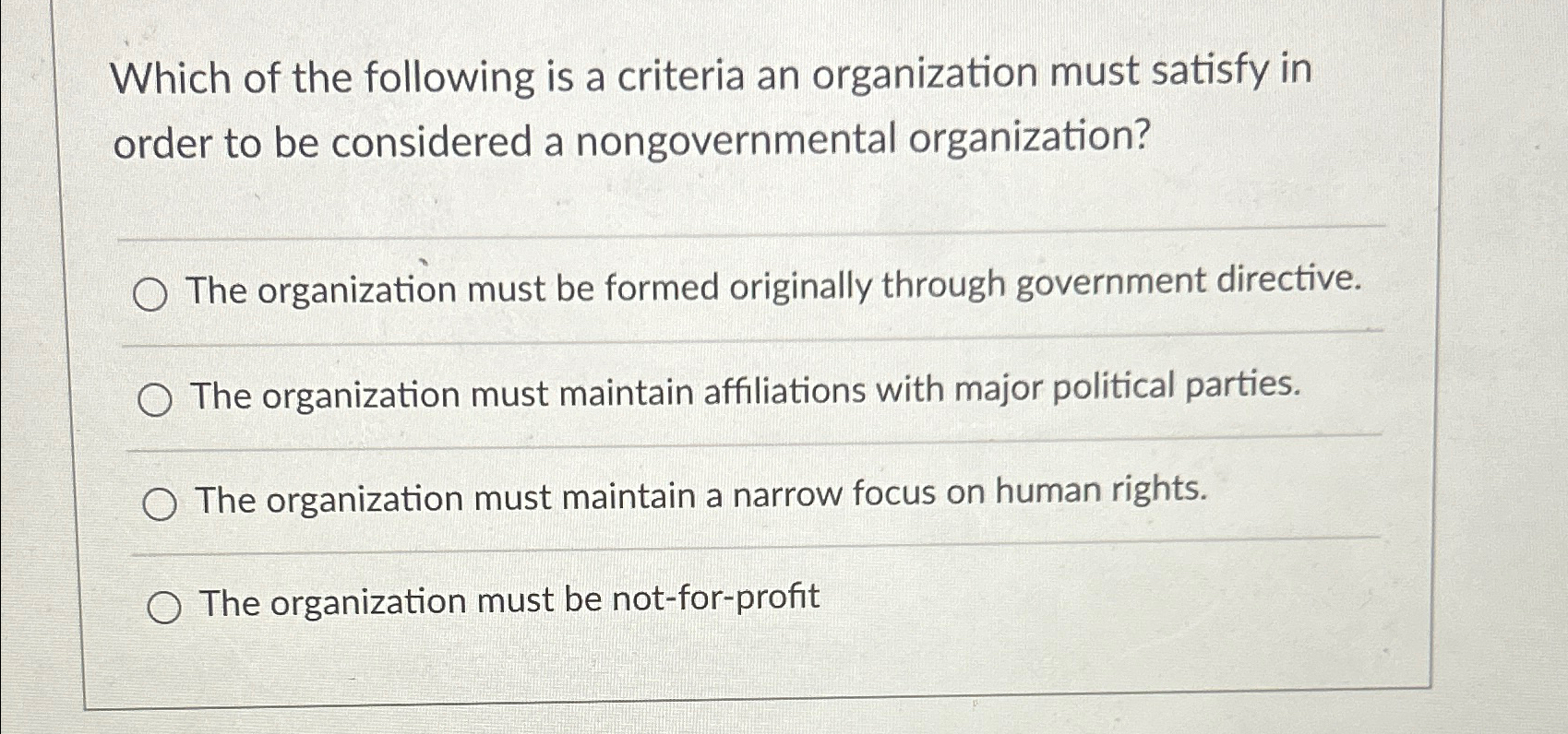 Solved Which of the following is a criteria an organization | Chegg.com